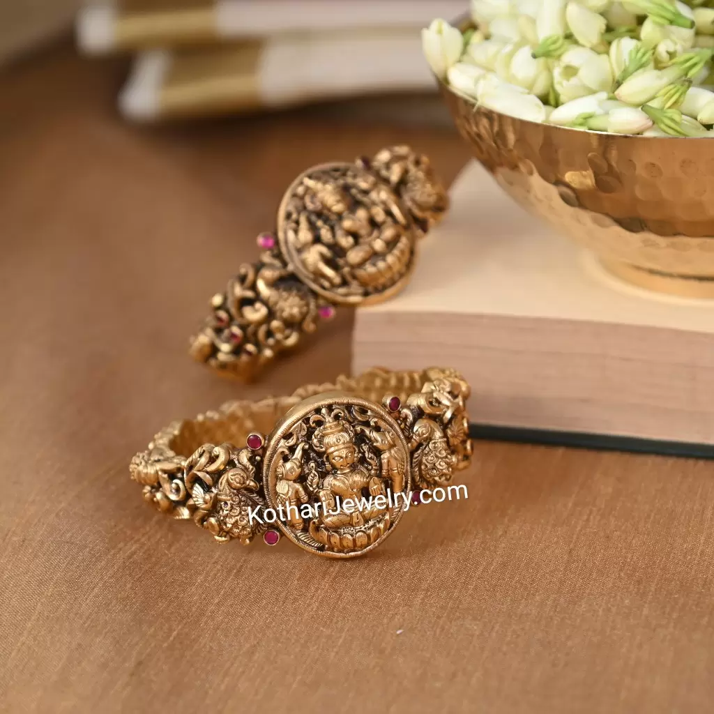 Traditional Lakshmi Design Nakshi work Gold Bangles Kothari Diamonds and Jewels